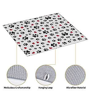 Love Cat Paw Heart Puppy Foot Print Printed Drying Mat For Kitchen Ultra Absorbent Microfiber Dishes Drainer Mats Non-Slip Silicone Quick Dry Pad - 18 X 16inch