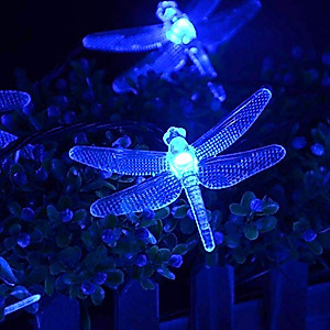 SEMILITS Solar String Light Waterproof Outdoor Fairy Lights 22Ft 30 Crystal Dragonfly LEDs for Pation,Homes,Gardens