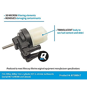 Quicksilver by Mercury Marine 879884T Cartridge Type Fuel Filter Assembly for Mercury and Mariner Outboards