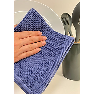 JuliaNa Home and Decor Waffle Weave Kitchen Towels, 100% Cotton, Set of 4 Cloths for Washing Dishes, Kitchen Dish Towels 12x12 Inches, Cream White and Blue