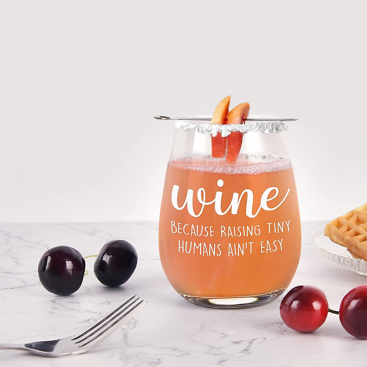 DAZLUTE Raising Tiny Humans Ain’t Easy Stemless Wine Glass, Mother’s Day Father’s Day Christmas Birthday Gag Gifts for Dad Mom New Parents Women Men from Kids Wife Husband, Funny 15Oz Wine Glass