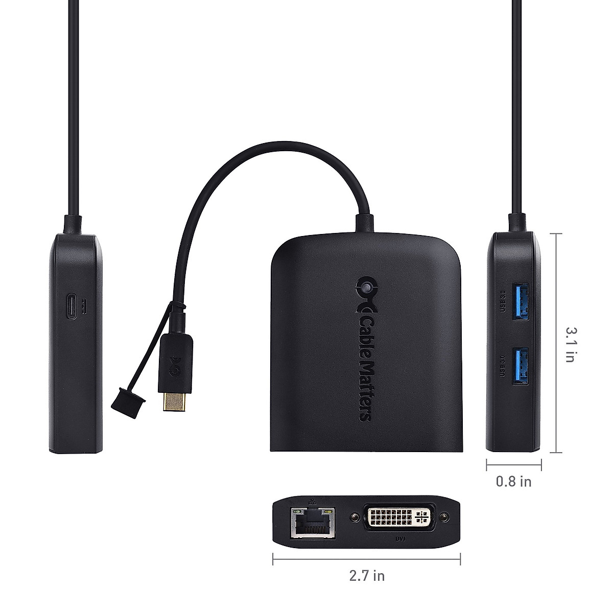 Cable Matters USB C Multiport Adapter (USB C Hub with DVI), 2X USB 3.0, Gigabit Ethernet, and 60W Charging - USB-C and Thunderbolt 4 / USB4 / Thunderbolt 3 Port Compatible with MacBook Pro, Dell XPS
