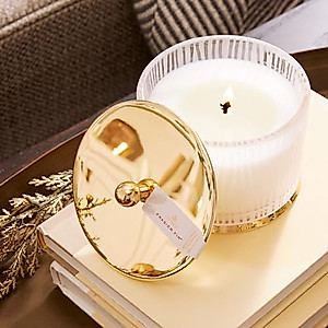 Thymes Frasier Fir Candle - Gilded Frosted Wood Grain Jar Candle - Scented Candle with a Luxury Home Fragrance - Elegant Holiday Candle - Gold Candle Lid and Gilded Gold Base (Medium, 9 oz)