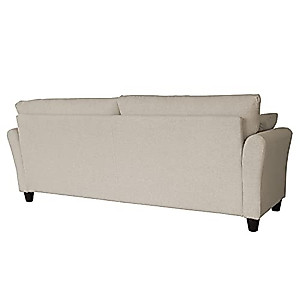 mikibama Linen Fabric Sofa 85 Inches Mid-Century Modern Couch 3 Seater Sofa with 2 Throw Pillows Upholstered Sofa with Rolled Armrest for Living Room, Apartment, Bedroom (Beige)