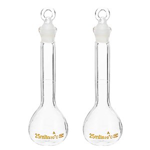 PATIKIL 25ml Volumetric Flask, 2Pcs 3.3 Borosilicate Glass Graduated Volumetric Measuring Flask with Glass Stopper Tolerance 0.16ml for Lab Experiment, Clear
