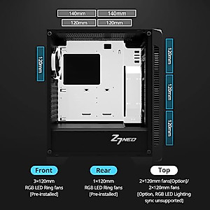 Zalman Z7 NEO ATX Mid-Tower Gaming PC Case, Tempered Glass Side Panel, 4X Pre-Installed 120mm RGB LED Ring Fans, High-End PC Cabinet