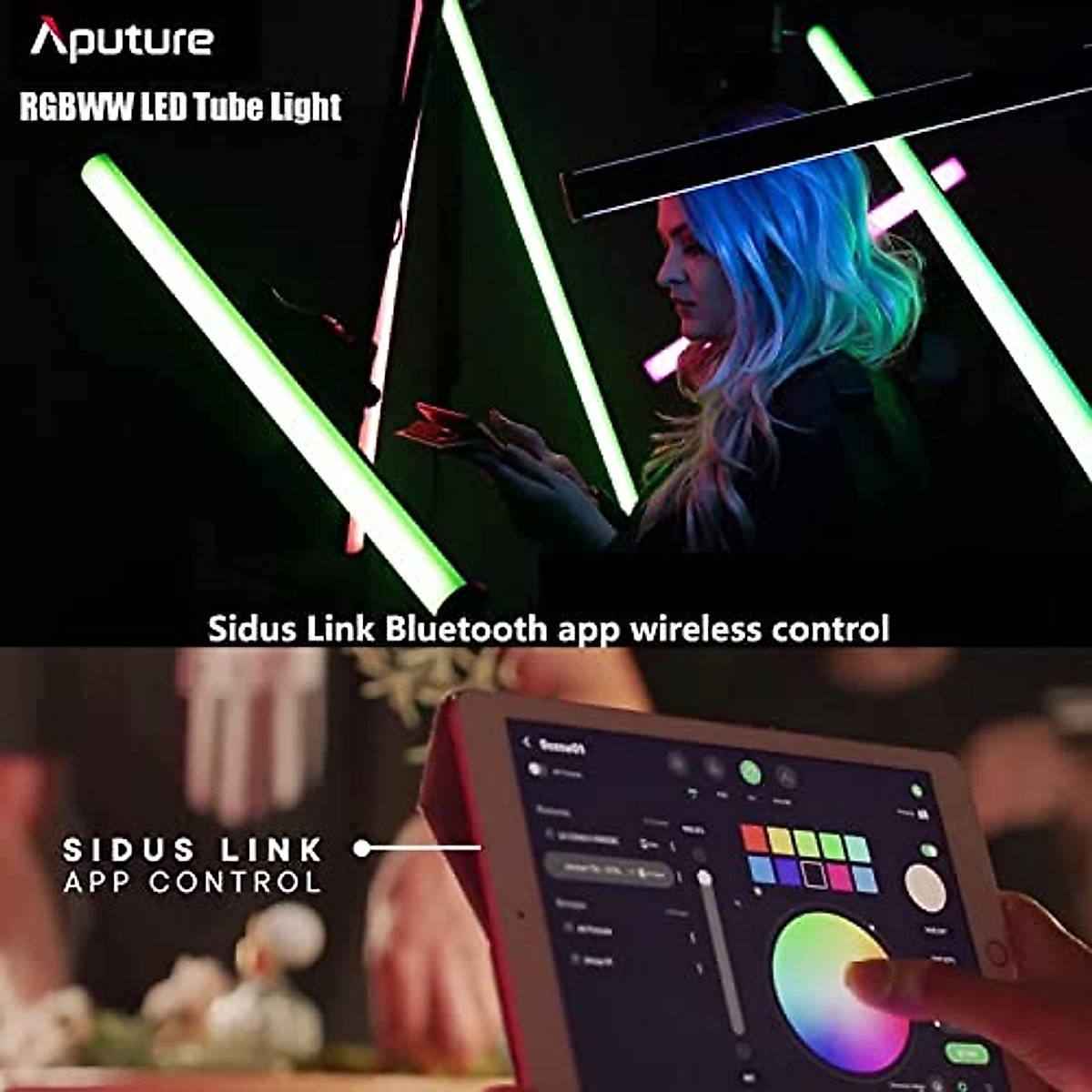 Aputure Amaran T4C RGBWW LED Tube Light,40W 2500K-7500K AdjustableHandheld Light Wand Support APP and DMX Control (120cm)