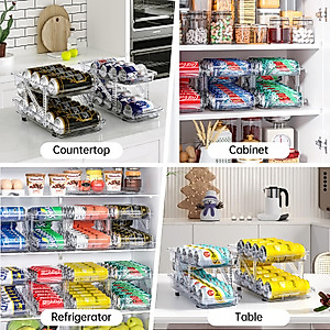 LAMU Soda Can Dispenser for Refrigerator, Set of 2 Adjustable Width Soda Can Organizer 2-Layer Beverage Pop Can Holder Drink Organizer for Fridge, Pantry, Cabinet, Countertop, Clear