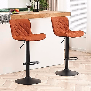 YOUNUOKE Bar Stools Set of 2 with Back Modern Faux Leather Swivel Counter Height Barstools Adjustable Tall Bar Stool Chairs for Kitchen Islands, Ochre Red
