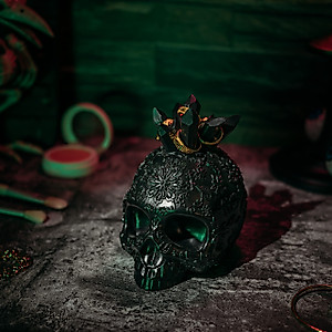 Skull﻿ Crystals Ring Holder, 3.75" H For & Year Round - Skull Decor, Goth Ring Organizer, ﻿Storage Display, Skeleton Jewelry Holder Trinket Rings Tray - Gothic & Emo Decor - Spooky Oddity