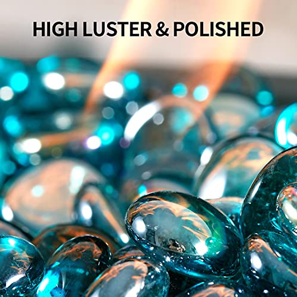 APROMISE Fire Glass for Fire Pit - 3/4 inch Fire Pit Glass Beads | Shiny Fire Glass for Propane/Gas Fire Pit and Fireplace | Flat Glass Marbles for Vase & Aquarium & Garden | 10lbs | Caribbean Blue