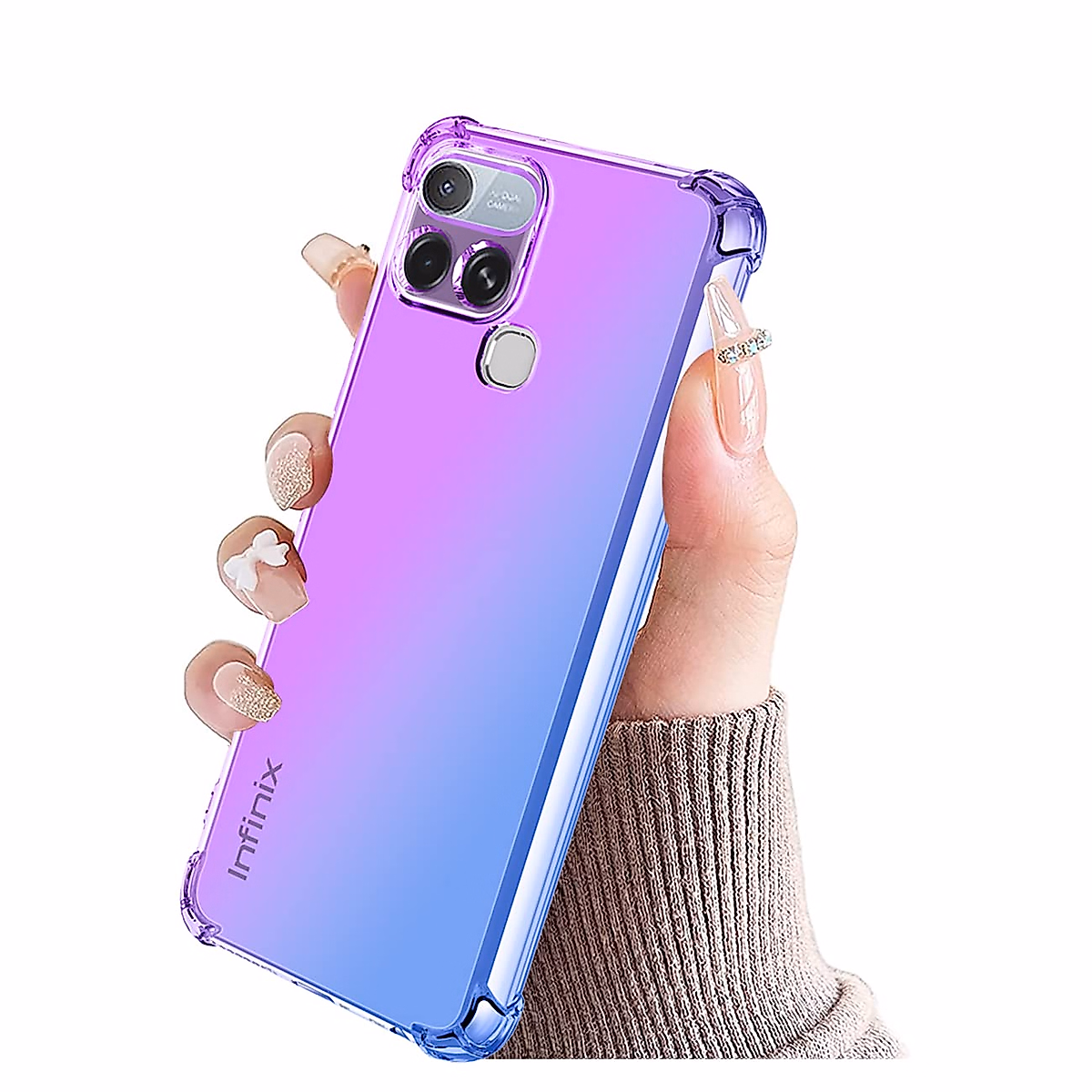 KOARWVC Case for Infinix Hot 10i Case, Smart 5 Pro PR652B X658E Case, Crystal Clear Case Gradient Slim Anti Scratch TPU Shockproof Protective Phone Cases Cover for Infinix Hot 10i (Purple/Blue)