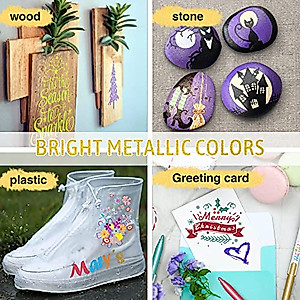 Metallic Markers Permanent Paint Pens: 12 Pack 2MM Medium Tip Metallic Pens for Black Paper, Rock, Pumpkin Painting, Scrapbooking, Egg, Mug, Glass, Fabric, Wood, Photo Album, Drawing & Art Supplies