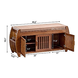 K KELBEL Shoe Storage Bench & Bamboo Shoe Bench & Shoe Rack Cabinet Storage Benches, Entryway Storage Organizer for Style & Comfort, Detachable Cushion with Hidden Storage Compartment