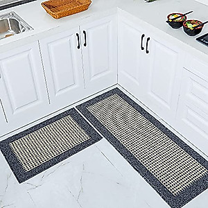 COSY HOMEER 48x18 Inch/28X18 Inch Kitchen Rug Mats Made of 100% Polypropylene 2 Pieces Soft Kitchen Mat Specialized in Anti Slippery and Machine Washable,Black