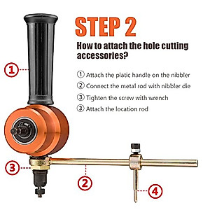 REXBETI Double Headed Sheet Metal Nibbler, Drill Attachment Metal Cutter with Extra Punch and Die, 1 Cutting Hole Accessory and 1 Step Drill Bit, Perfect for Straight Curve and Circle Cutting (Gold)
