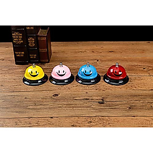ASIAN HOME Call Bell, 3.35 Inch Diameter, Metal Bell, Blue Smiley Face, Desk Bell Service Bell for Hotels, Schools, Restaurants, Reception Areas, Hospitals, Customer Service, Blue (2 Bells)