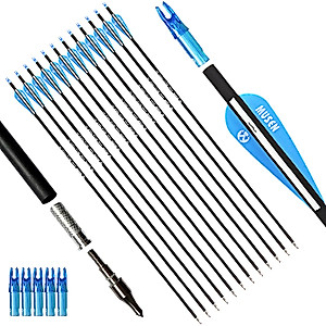 Musen Archery 30/28 Inch Carbon Practice Targeting Arrows with Removable for Youth Compound & Recurve Bow Target (Pack of 12)