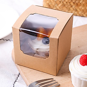 VGOODALL 20PCS Cupcake Boxes, 3.5"x3.5"x3.5" Individual Cupcake Containers Pre-Assembled Containers with Window and Inserts for Wedding Baby Shower Birthday Party Supplies