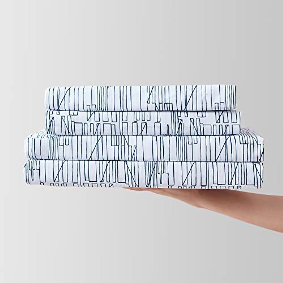 City Scene - Queen Sheets, Cotton Percale Bedding, Crisp & Cooling Home Decor (Tally Navy, Queen)