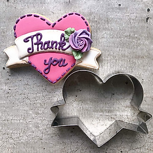 LILIAO Wedding Heart with Ribbon Cookie Cutter Fondant Biscuit Cutter for Birthday/Valentine's Day/Mother's Day/Baby Shower - 4 x 2.8 inches - Stainless Steel