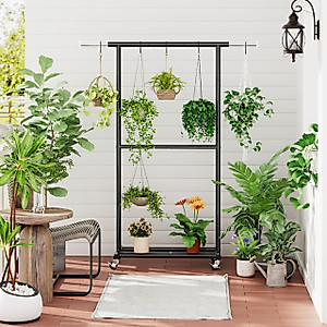 MWQ Double Rod Clothes Garment Rack on Wheels, 50in Long Rolling Clothing Storage Organizer with Adjustable Rod and Shelf, Black