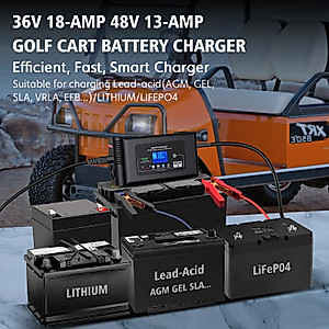 Golf cart Battery Charger, 48V 13A and 36V 18A Trickle Battery Charger,48 Volt cart Golf Charger,for 48 Volt Club Golf Car,Lithium,LiFePO4,Lead-Acid AGM/Gel/SLA..Battery Charger,3 Pin Round Plug