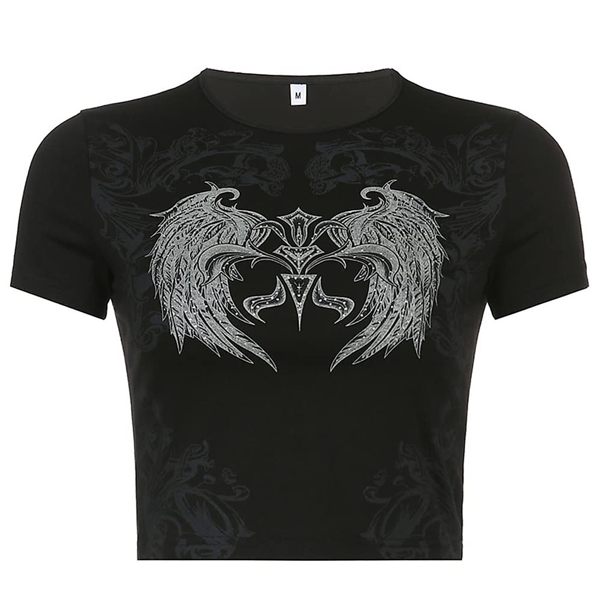 Woxlica Y2K Grunge Tops Baby Tee Girls Graphic Tshirt Summer Crop Tops Black L