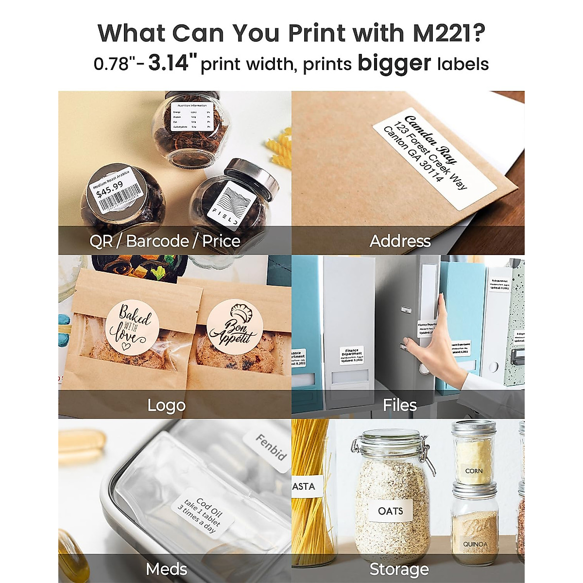 Phomemo M221 Label Printer, Newest Upgraded 3'' Bluetooth Thermal Label Maker, Easier & More Stable,for Product, Address, Barcode, Small Business, Home Portable DIY on Phone/PC,+100 Labels, Sky Blue