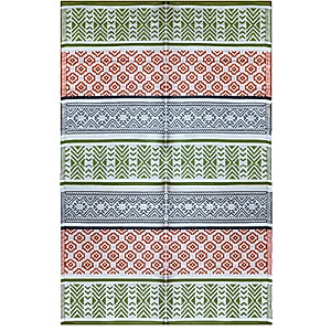 BalajeesUSA Outdoor Plastic Patio Rugs – 5x7 ft Green,Orange,Multipurpose,Woven Plastic Straw, All-Weather and Waterproof, Reversible Camper mat sports camp backyard picnic 711
