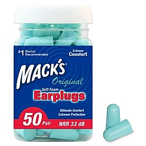 Mack's Original Soft Foam Earplugs, 50 Pair - 33dB Highest NRR, Comfortable Ear Plugs for Sleeping, Snoring, Work, Travel & Loud Events | Made in USA