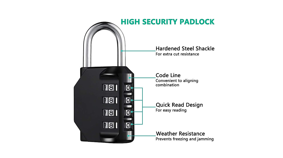 AIHYTU 4 Digit Combination Padlock - Heavy Duty & Waterproof