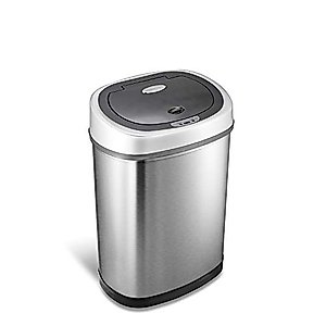 NINESTARS DZT-42-9 Automatic Touchless Infrared Motion Sensor Trash Can, 11 Gal 42L, Stainless Steel Base (Oval, Silver/Black Lid)