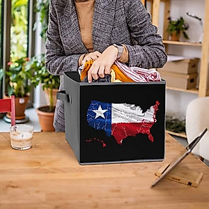Texas Flag Map Foldable Storage Bins with Handles Storage Cubes Closet Organizer for Living Room Bedroom 2PCS