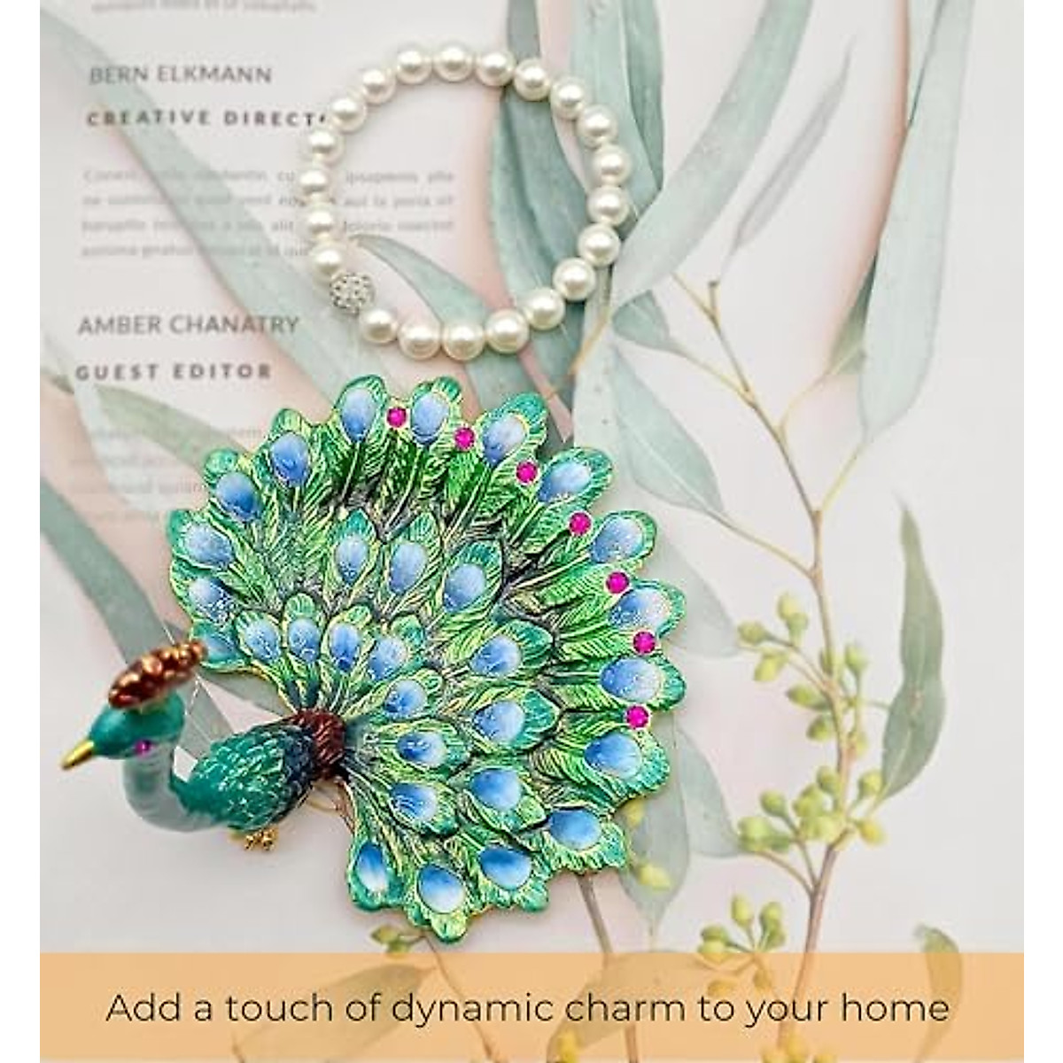 JWT Astyle Luxury Peacock Ring Holder Dish Jewelry Tray.Turquoise Peacock Decor Gifts Animal Figurines Trinkets Earring Necklace Storage Organizer