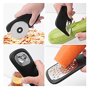 Kitchen/Unique Gadgets Set 6 Pieces, Space Saving Cooking Tools, Cheese Grater, Bottle Opener, Fruit/Vegetable Peeler, Pizza Cutter, Garlic/Ginger Grinder,Herb Stripper