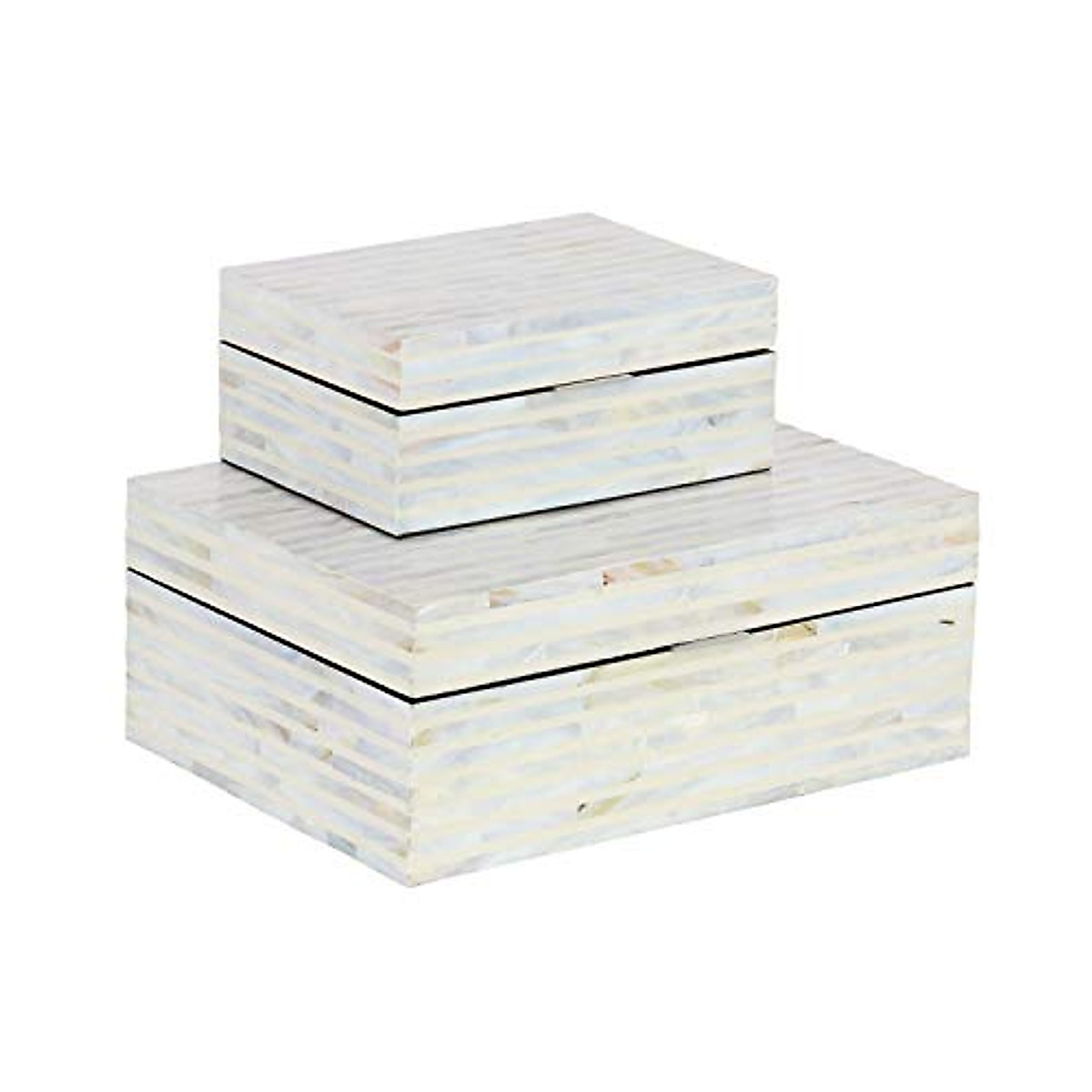 Deco 79 Mother of Pearl Handmade Box with Hinged Lid, Set of 2 12", 8"W, White