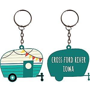 R and R Imports Cross Ford River Iowa Souvenir Camper Metal Keychain