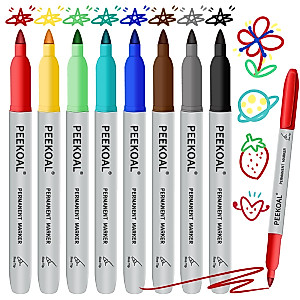 PEEKOAL 8 Pack Assorted Colors Permanent Markers, Fine Tip Colored Markers Pens for Adult Coloring Journaling Marking Drawing, Art School Office Supplies