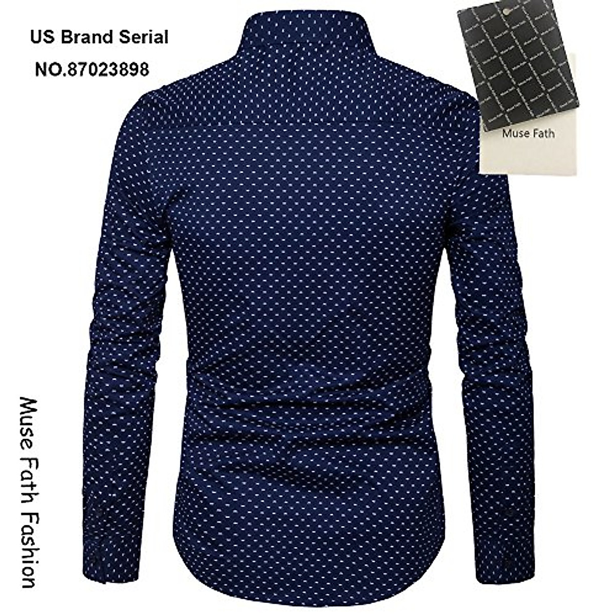 MUSE FATH Men’s Button Down Dress Shirt-Cotton Casual Long Sleeve Shirt-Party Dress Shirt-Navy Blue-L