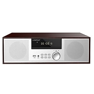 LONPOO Nostalgic Home Stereo System, Vintage Micro Component 40W RMS CD Player & Wireless Bluetooth Audio Streaming,FM Radio,USB Playback,Aux-in & Earphone Port