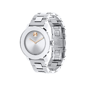 Movado Women's BOLD Iconic Metal Watch with a Flat Dot Sunray Dial, Silver/Pink/Gold (Model 3600084)
