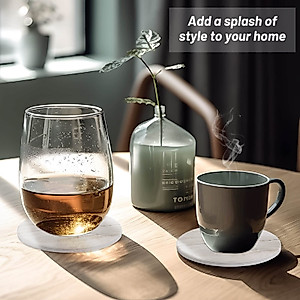 Caffox Drink Coasters with Holder for Coffee Table, Absorbent Coaster Sets of 10, Marble Style Ceramic Coaster for Wooden Table, Suitable for Kinds of Cups, Home Decor, 4 Inches(Griege)
