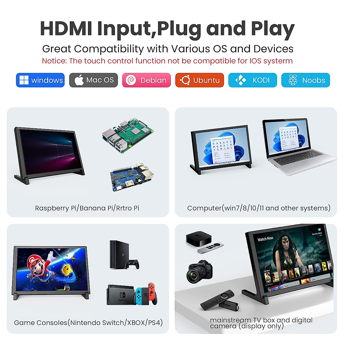 APROTII 10.1 inch HDMI Monitor, 1280x800 IPS 10-points Capacitive Touchscreen Monitor 10 inch Portable Single Board Monitor for PS4 Switch PC Laptop Pi/4B/3B+/3B/3A+/2B/B+