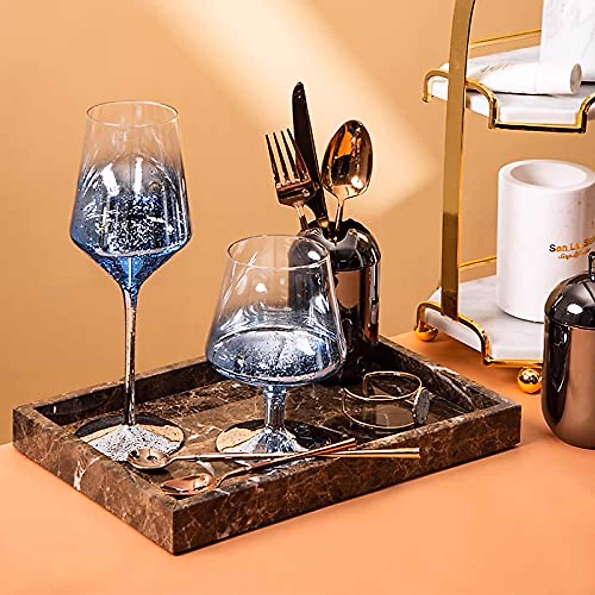 StonePlus Natural Marble Storage Vanity Tray, Cosmetics Jewelery Tray, Kitchen Organizer, Coffee Table Tray (Coffee Net, 11.8L x 7.87W x 1.18H)