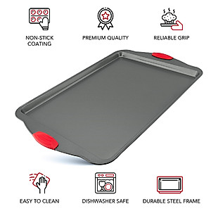 Boxiki Kitchen 3 Pcs Non Stick Steel Baking Pans Set with 8X8 Square Cake Pan, Baking Sheet & Bread Pan for Baking -