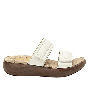Alegria Womens Brayah White Leather Double Strap Slide Sandal 9.5-10 M US