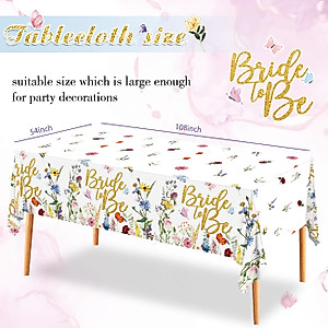 Bride to Be Floral Tablecloth, 3Pcs Bridal Shower Table Covers, Bride To Be Wedding Shower Decorations Wildflowers Disposable Bride To Be Table Cloth for Bride Wedding Engagement Party 108*54in