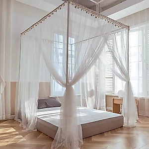 Stainless Steel Canopy Bed Frame Queen Size, Bed Post Poles Bed Canopy Frame, Thicken Bed Frame Bracket for Metal Bed Wood Bed Mosquito Curtains Bedroom Decor