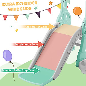 Children Slide Swing Set,Combination Activity Center Freestanding Slides Playset for Kids Indoor Toddler Climbing Stairs Toy with Basketball Hoop Game Outdoor Playground, Safe Toy for Toddler (5-in-1)